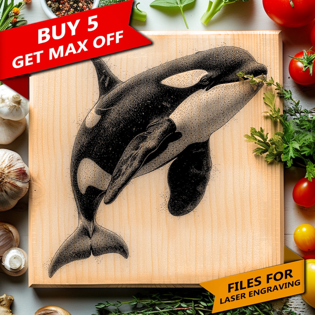 Orca Laser Engraving Files: Wood Burn Coaster Art (PNG) - Etsy