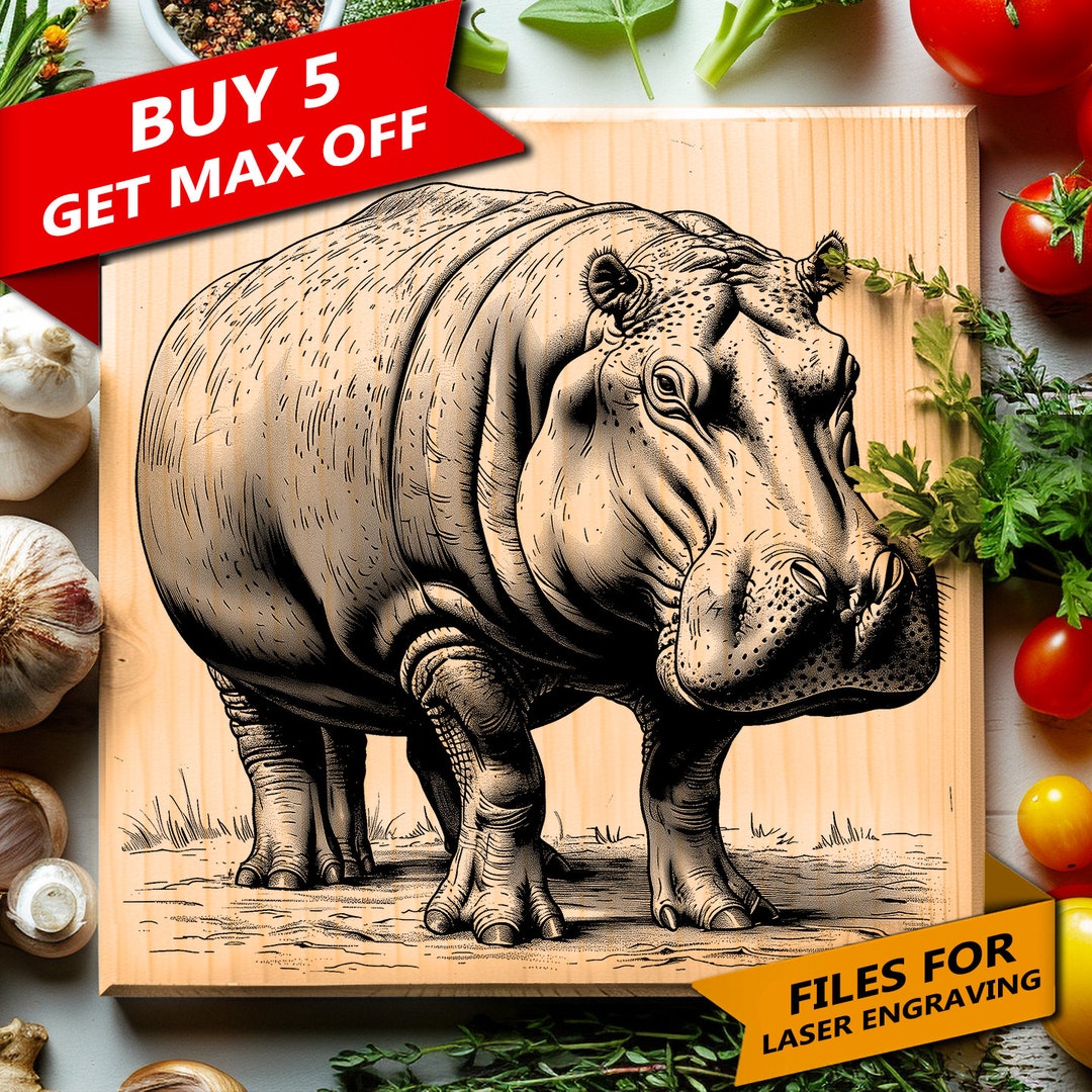 Hippo Laser Engraving Files: Wood Burn Art, Coaster Design (PNG) - Etsy