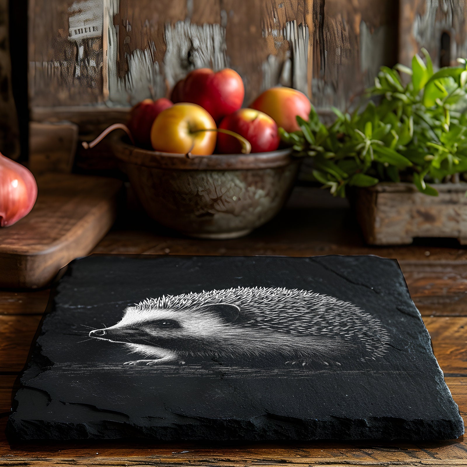 Hedgehog Laser Engraving PNG File: Slate Coaster Design (digital ...