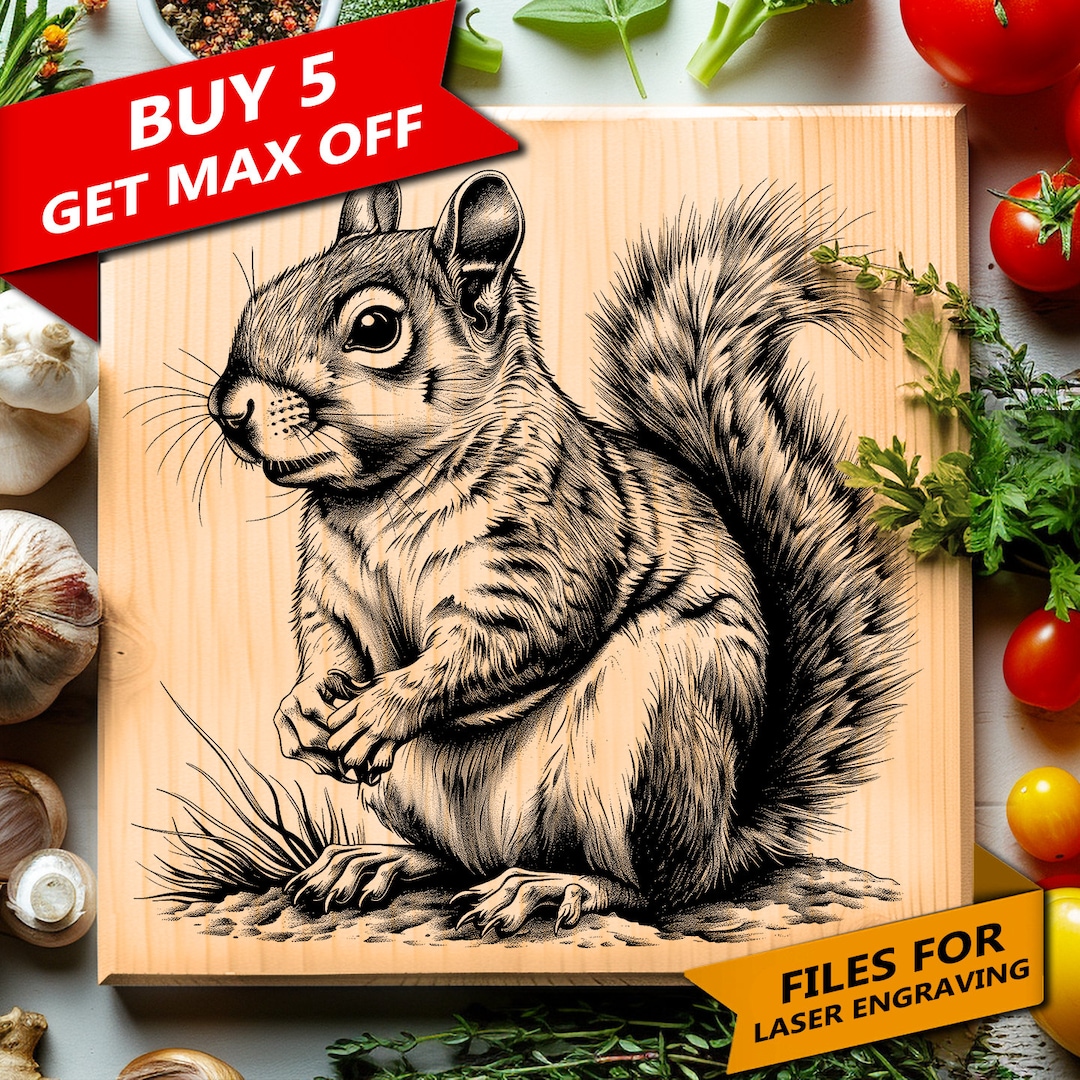 Squirrel Laser Engrave File: Wood Burn Art, CNC, CO2 (PNG) - Etsy