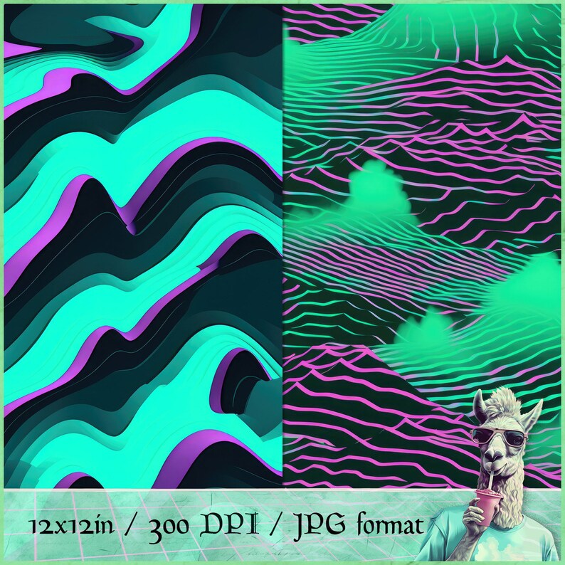 Vaporware Sinewave Seamless Patterns, Digital Paper, Synthwave Patterns ...