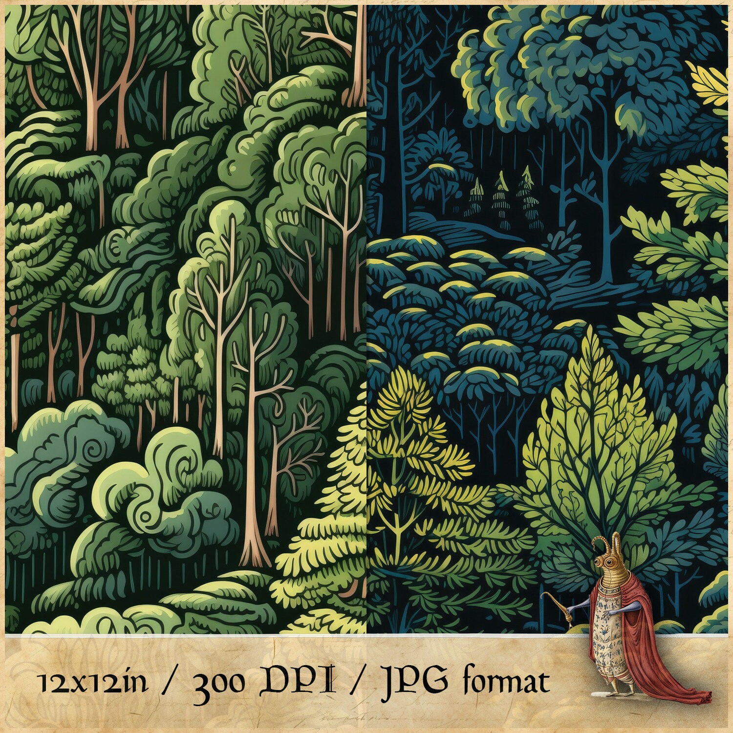 Medieval Forest Seamless Patterns, Digital Paper, Woodcut Patterns ...