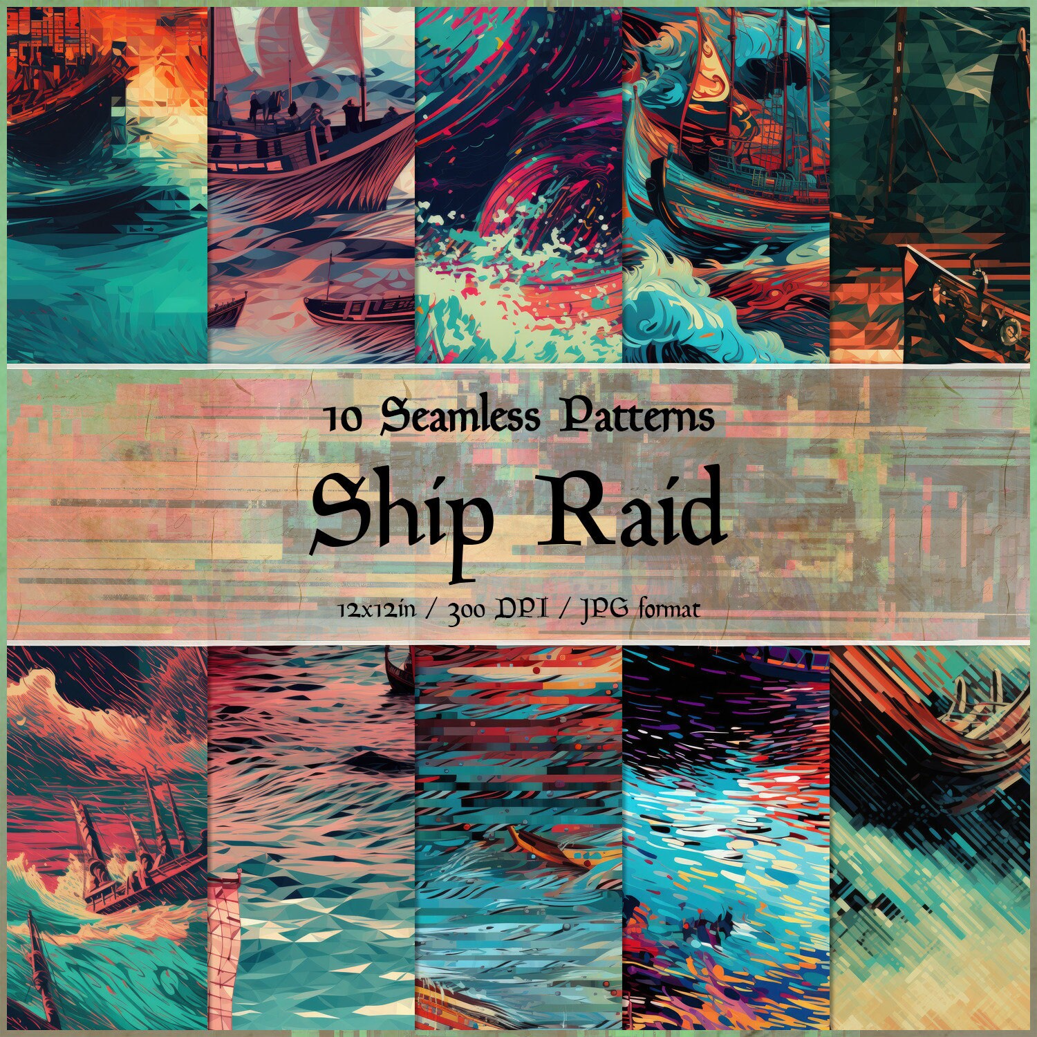 Glitch Art Ship Raid Seamless Patterns, Digital Paper, Scifi Patterns ...