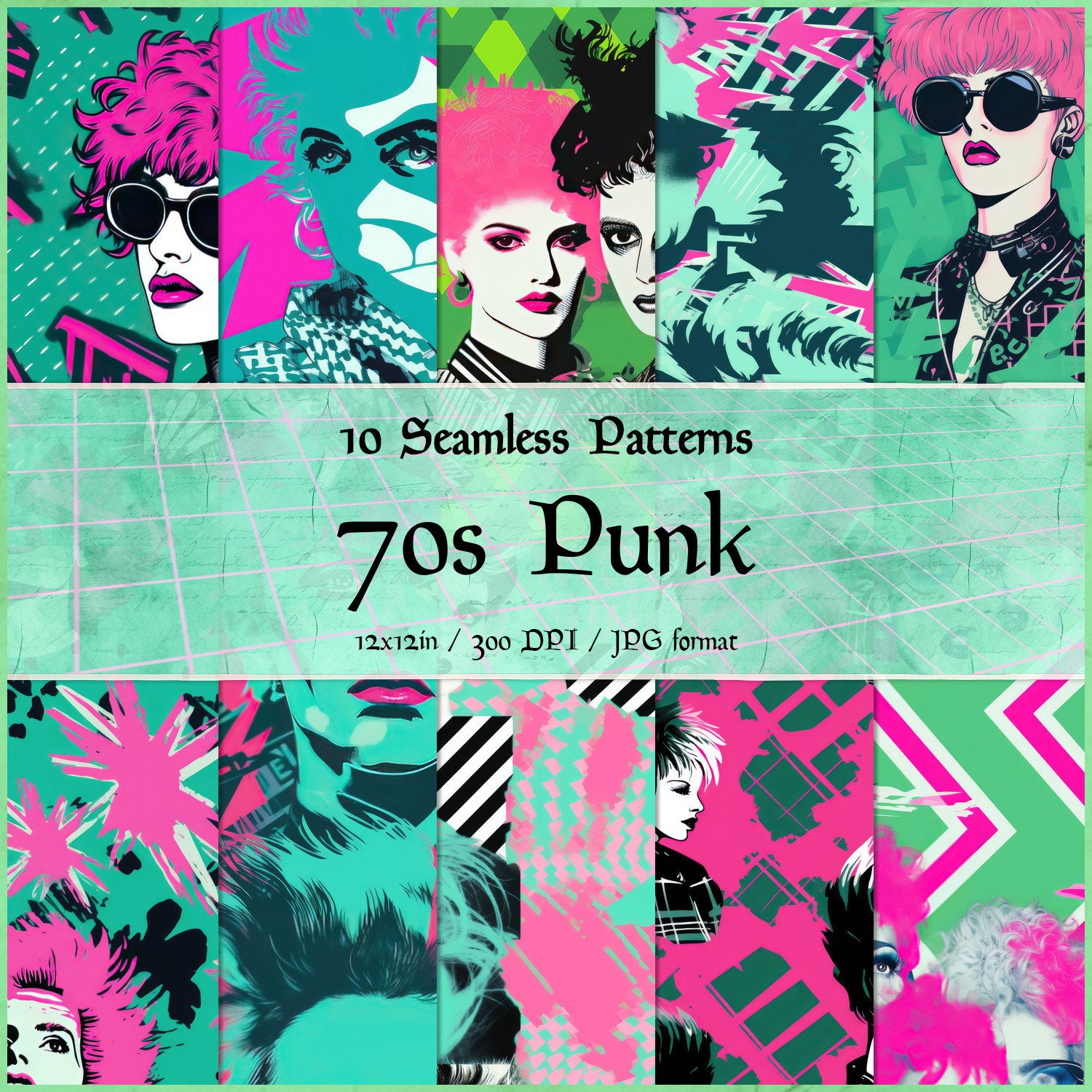 Vaporware 70s Punk Seamless Patterns, Digital Paper, Synthwave Patterns ...