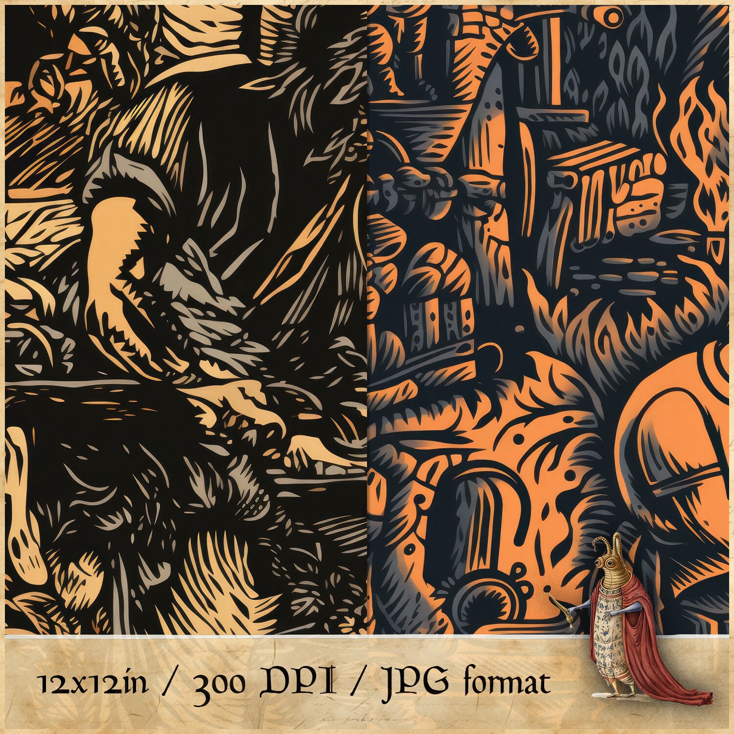 Medieval Blacksmith Seamless Patterns, Digital Paper, Woodcut Patterns ...