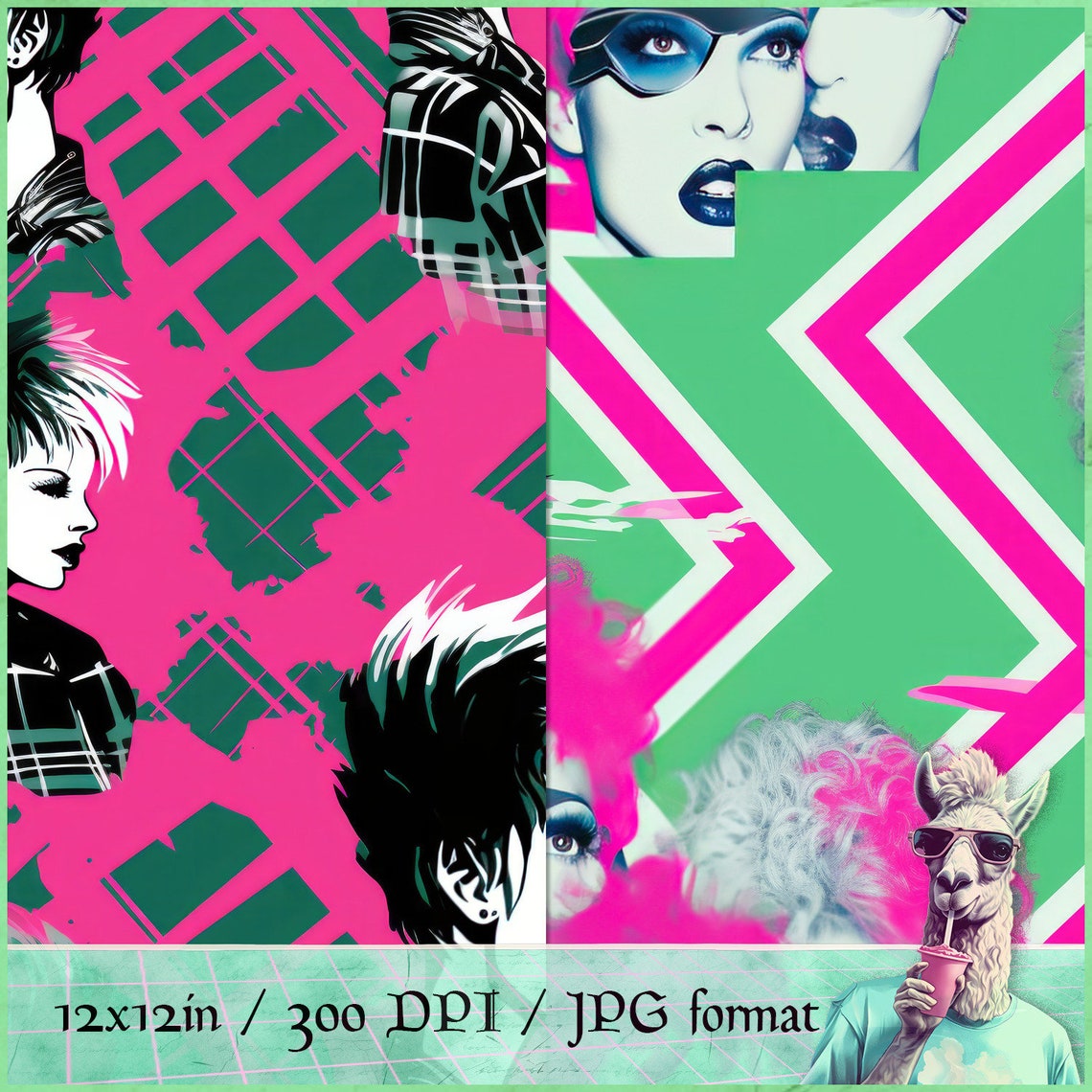 Vaporware 70s Punk Seamless Patterns, Digital Paper, Synthwave Patterns ...