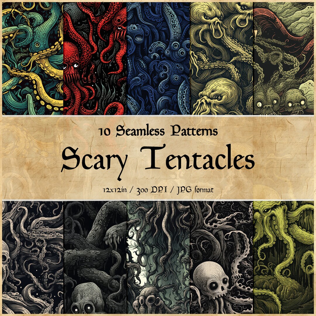 Medieval Scary Tentacle Patterns, Digital Paper, Woodcut Patterns, Printable Scrapbook Paper ...