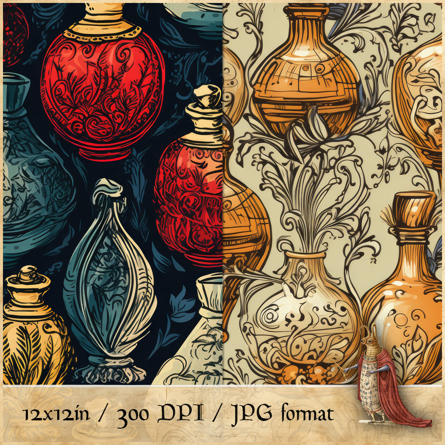 Medieval Perfume Seamless Patterns Digital Paper Woodcut - Etsy