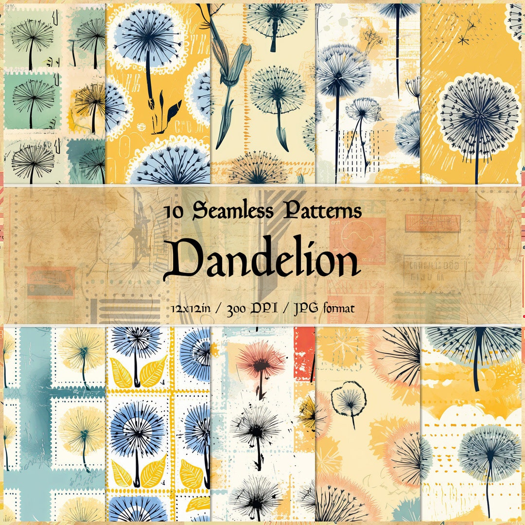 Stamp Dandelion Seamless Patterns, Digital Paper, Stamp Patterns ...