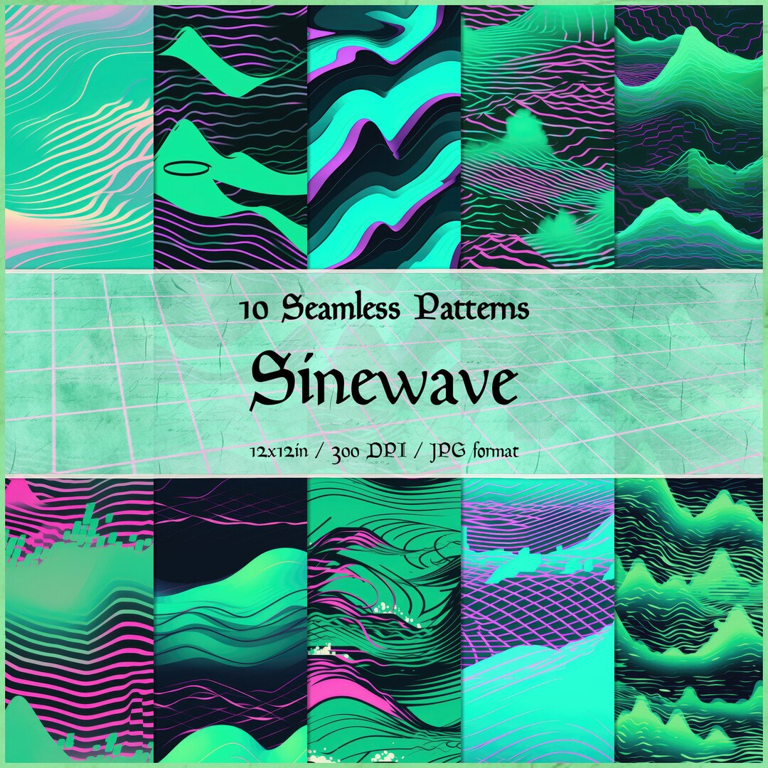 Vaporware Sinewave Seamless Patterns, Digital Paper, Synthwave Patterns ...