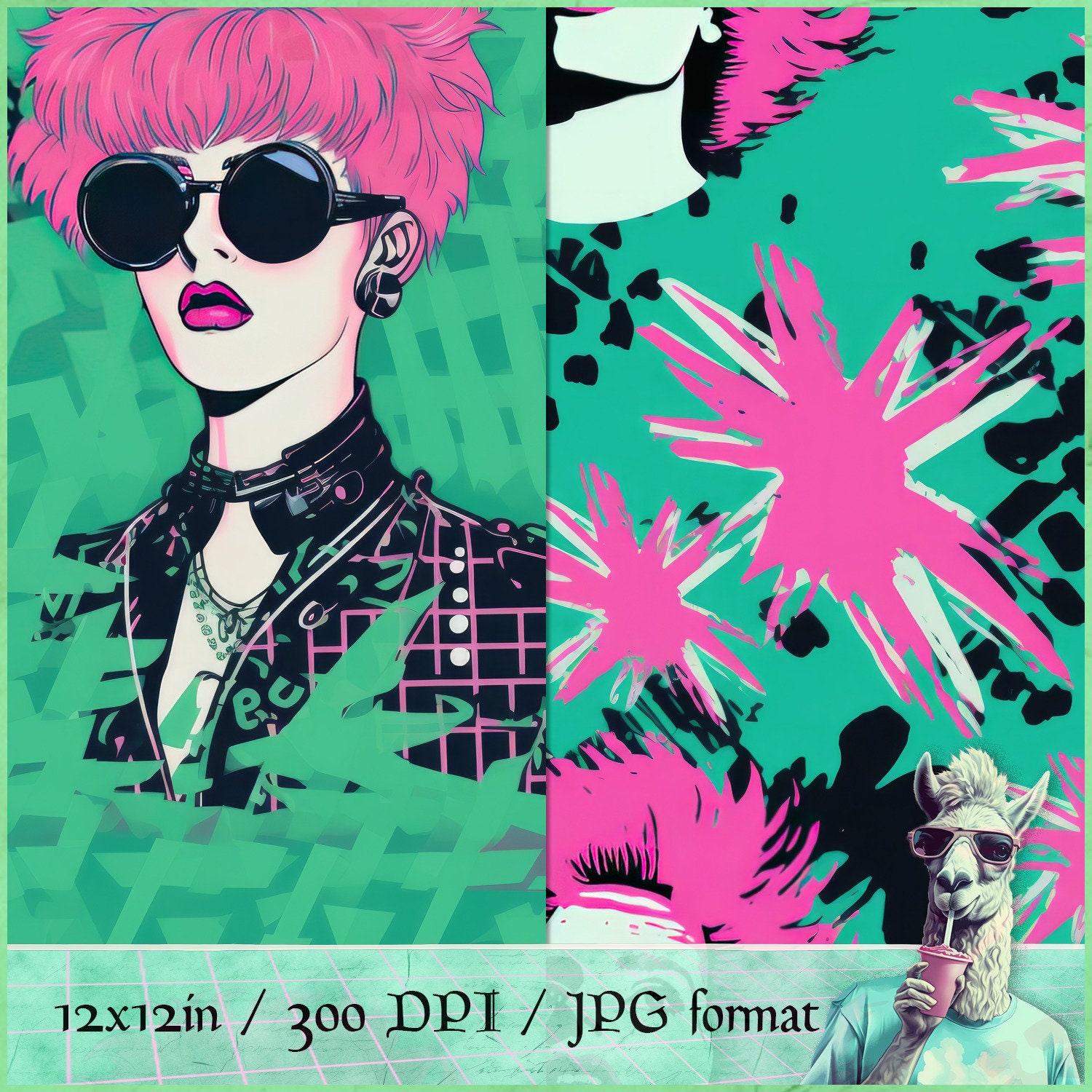 Vaporware 70s Punk Seamless Patterns, Digital Paper, Synthwave Patterns ...