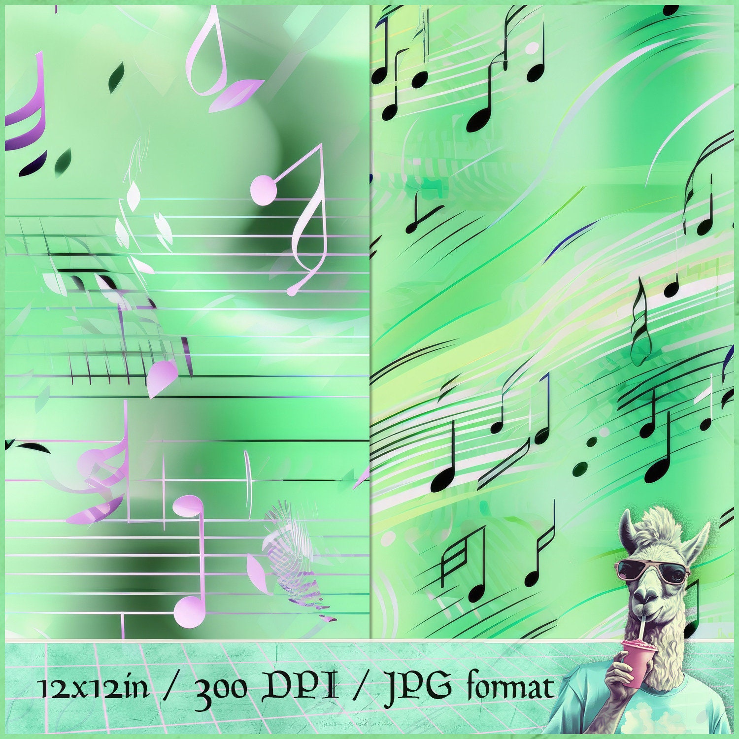 Vaporware Music Sheet Seamless Patterns, Digital Paper, Synthwave ...