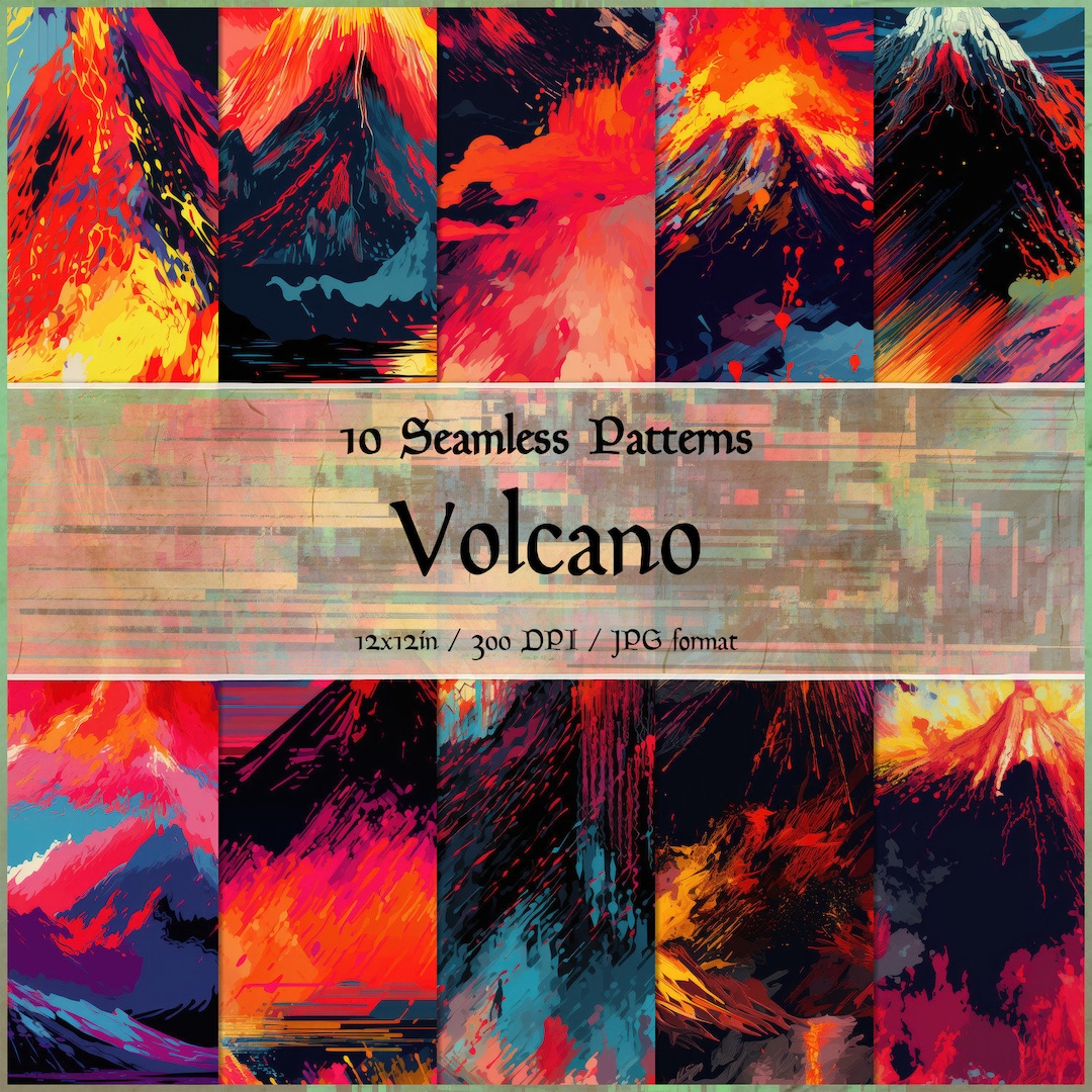 Glitch Art Volcano Seamless Patterns, Digital Paper, Scifi Patterns ...