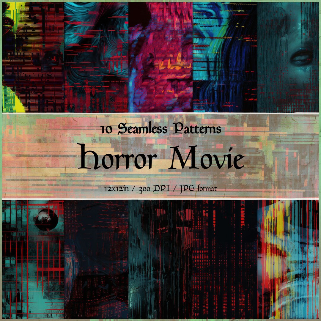 Glitch Art Horror Movie Seamless Patterns, Digital Paper, Scifi ...