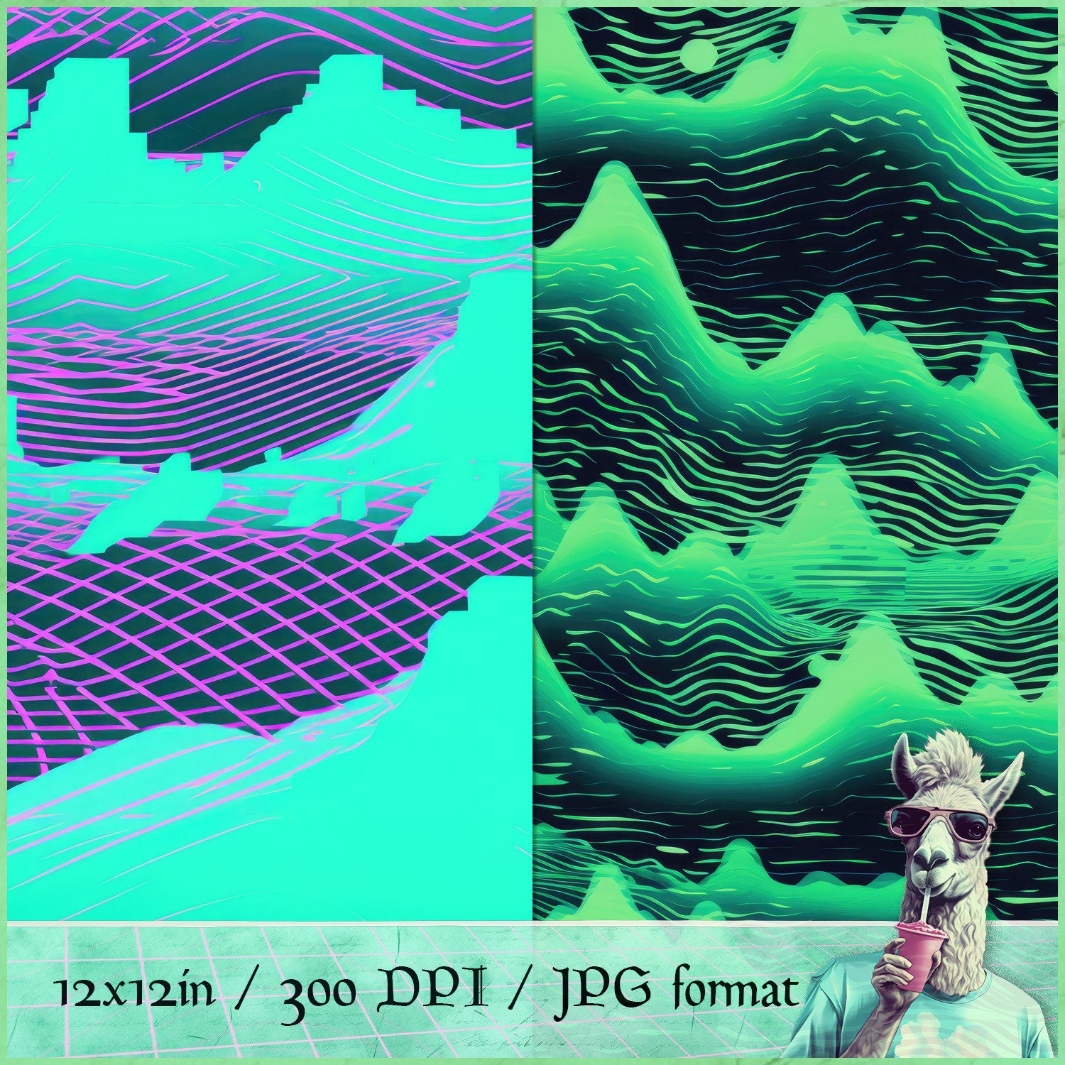 Vaporware Sinewave Seamless Patterns, Digital Paper, Synthwave Patterns ...