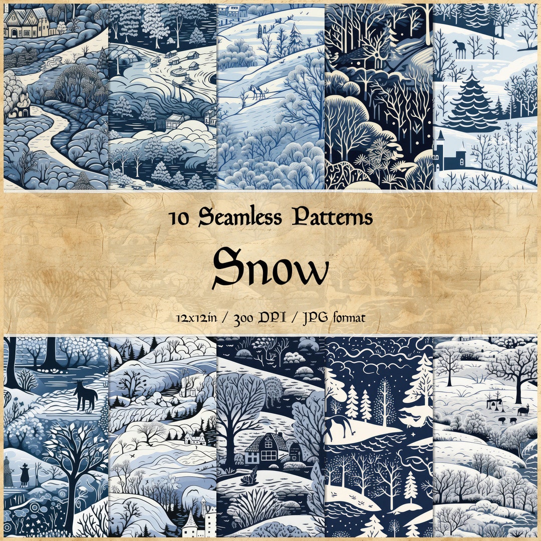 Medieval Snow Seamless Patterns Digital Paper Woodcut - Etsy