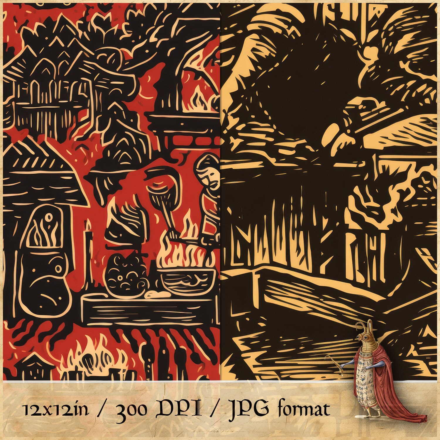 Medieval Blacksmith Seamless Patterns, Digital Paper, Woodcut Patterns ...