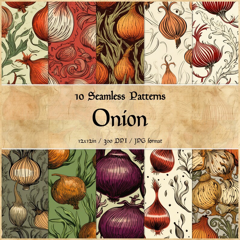 Medieval Onion Seamless Patterns, Digital Paper, Woodcut Patterns ...