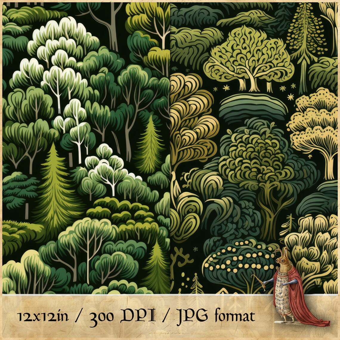 Medieval Forest Seamless Patterns, Digital Paper, Woodcut Patterns, Printable Scrapbook Paper ...
