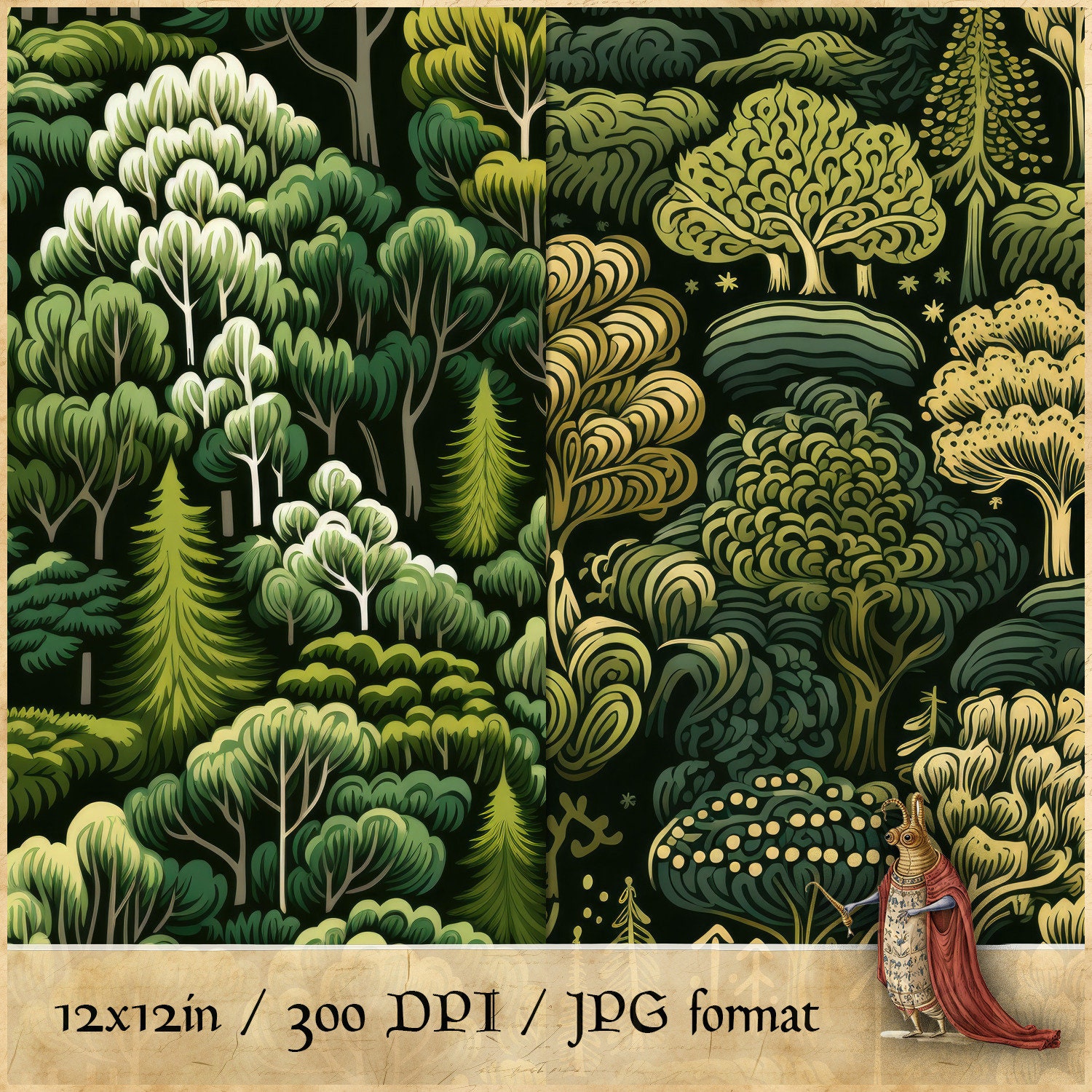 Medieval Forest Seamless Patterns, Digital Paper, Woodcut Patterns ...