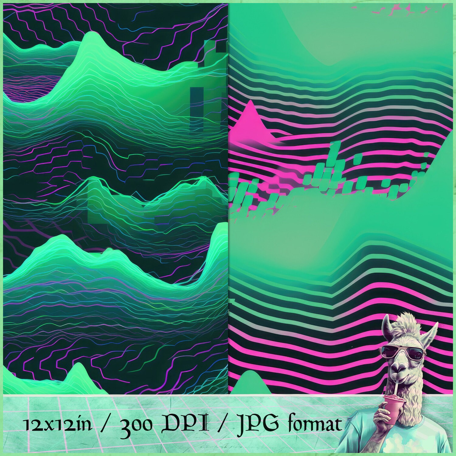 Vaporware Sinewave Seamless Patterns, Digital Paper, Synthwave Patterns ...