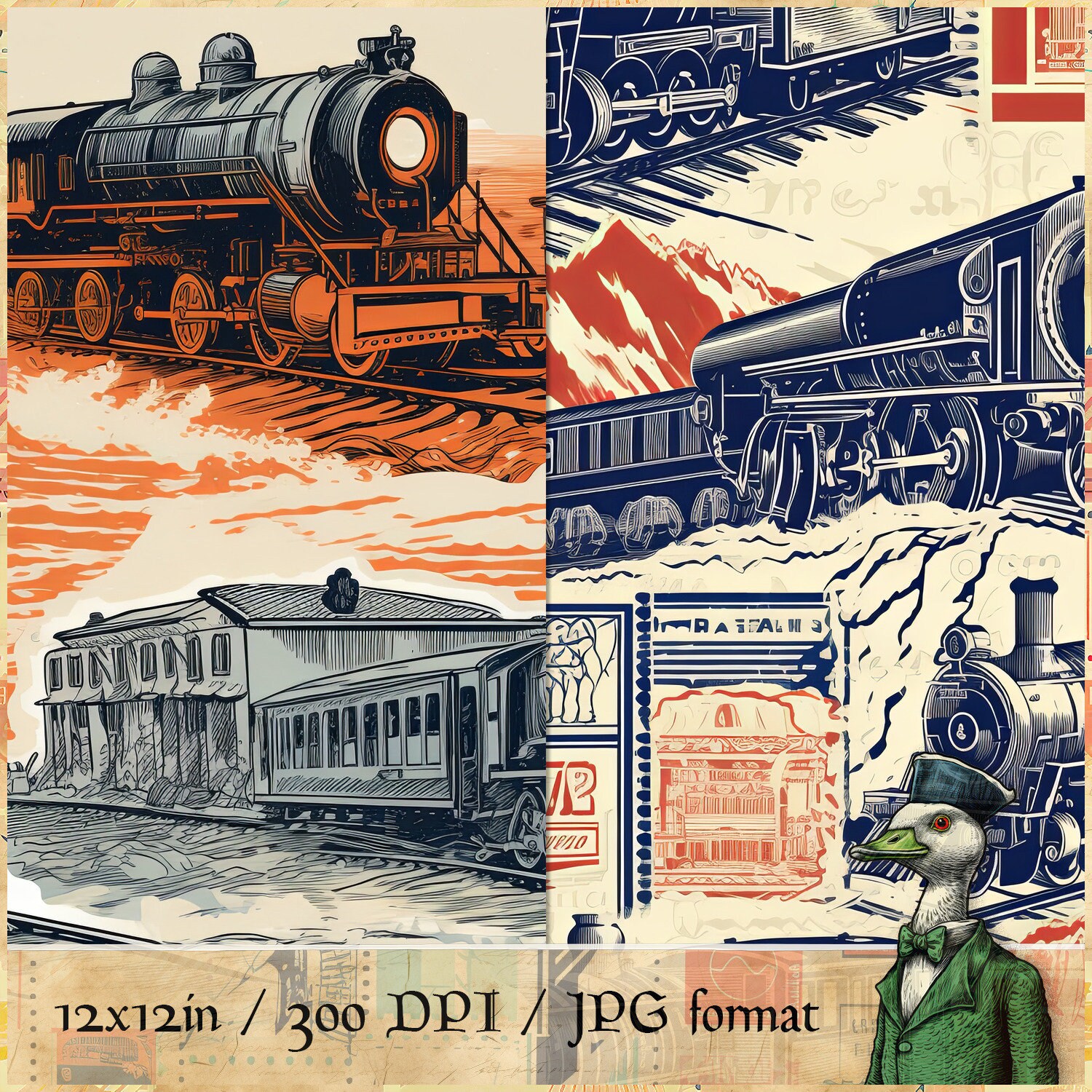 Stamp Train Seamless Patterns, Digital Paper, Stamp Patterns, Printable ...