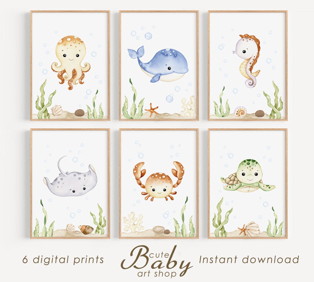 Under the Sea Prints, Cute Ocean Animals, Nautical Undersea Posters ...