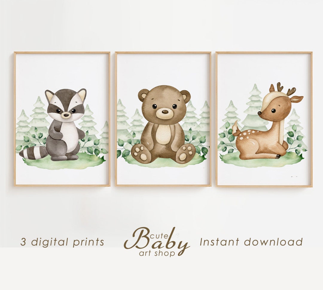 Woodland Animals Prints, Forest Animals Poster, Neutral Nursery Decor ...