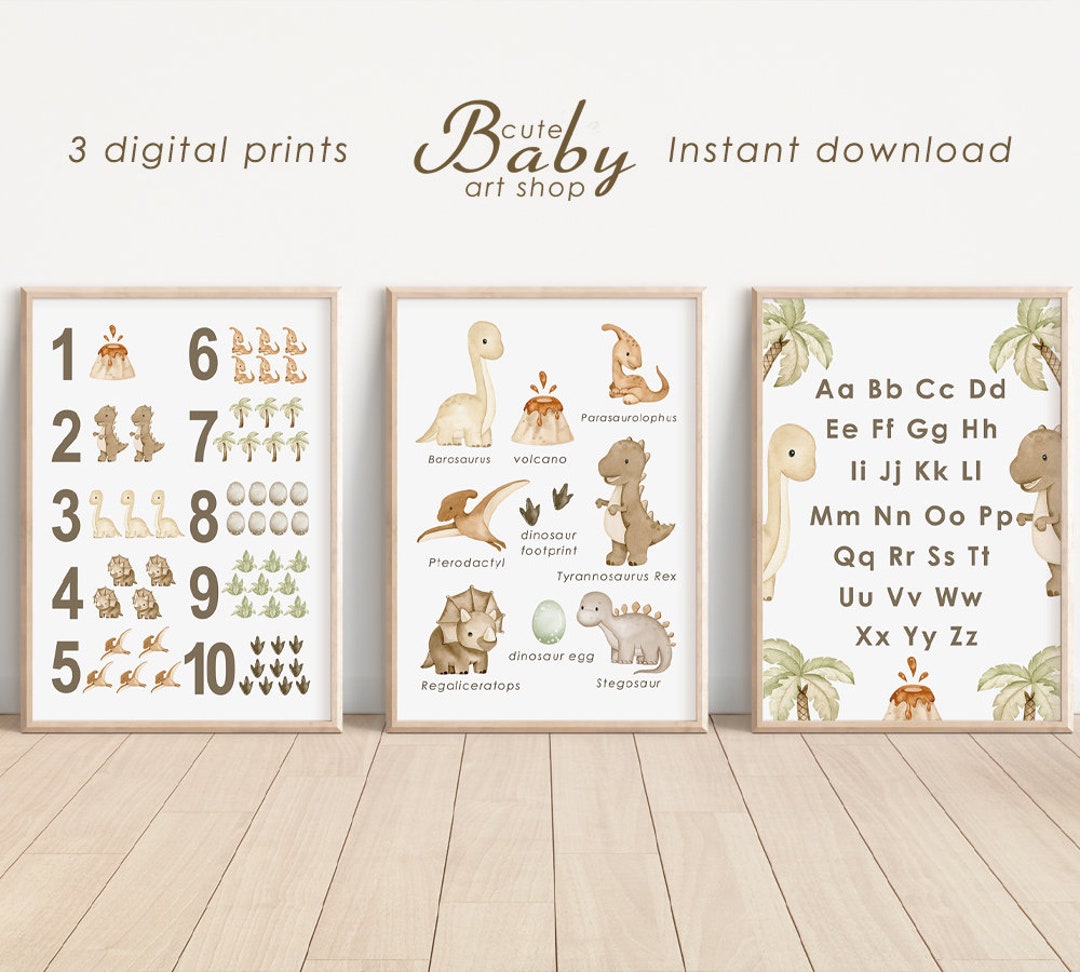 Educational Dinosaurs Prints, Preschool Poster, Dino Alphabet, Numbers ...