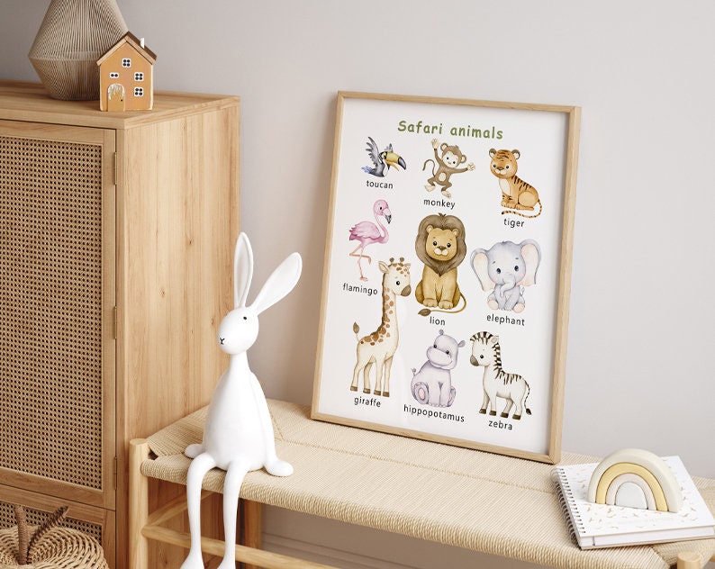 Safari Animals Print, Educational Print, Jungle Animals Poster, Nursery ...