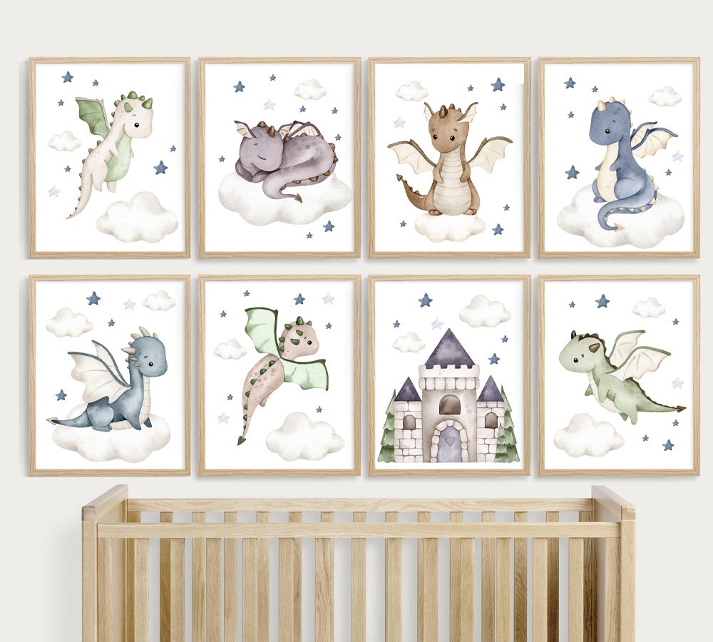 Cute Dragons Print, Boys Room Decor, Dragon Poster, Nursery Decor ...