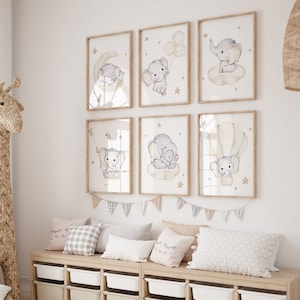 Elephant Nursery Print, Neutral Kids Decor, Cute Elephants Poster ...
