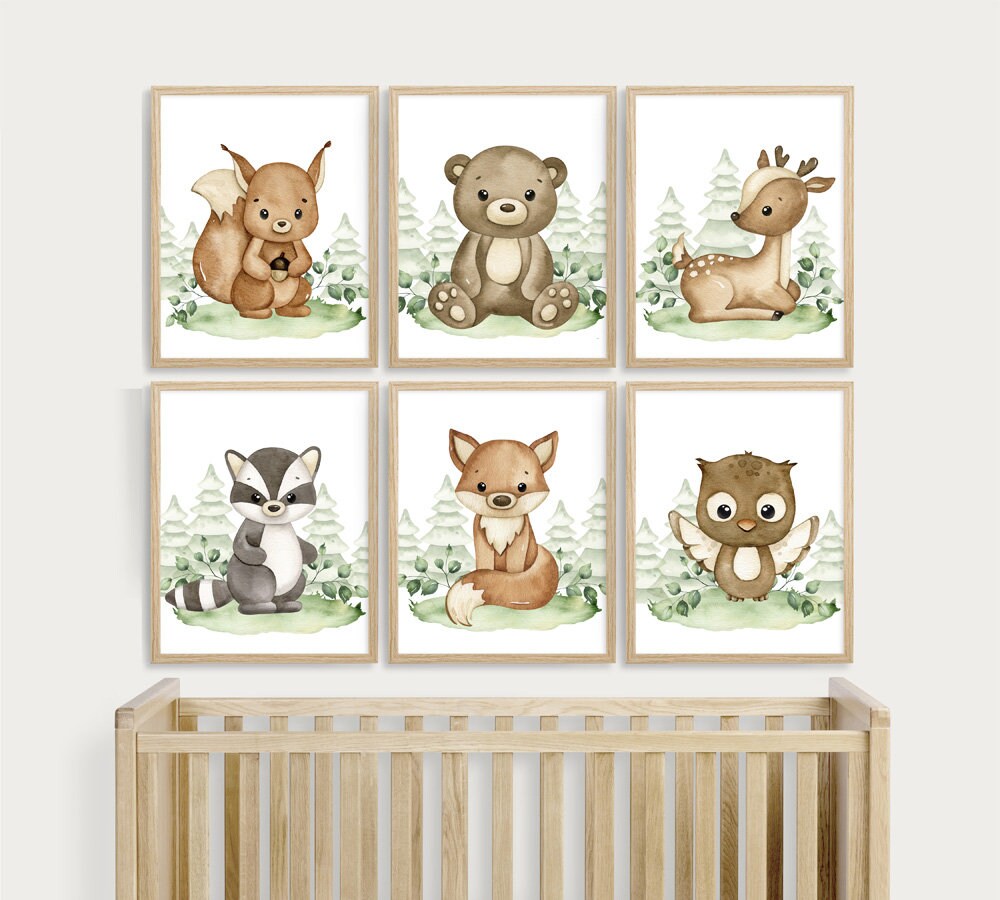 Woodland Animals Prints, Forest Animals Poster, Neutral Nursery Decor ...