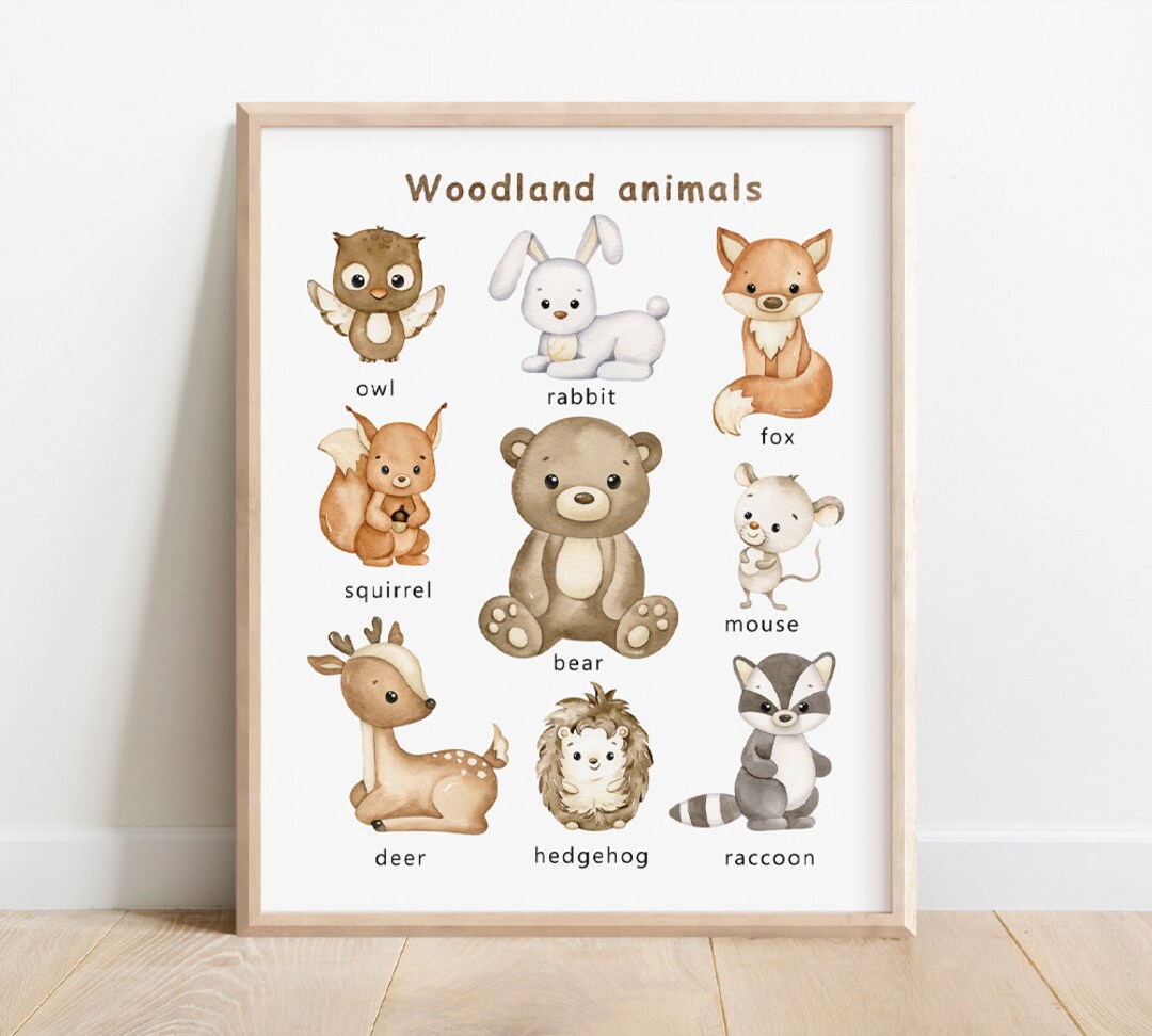 Woodland Animals Print, Educational Print, Forest Animals Poster ...