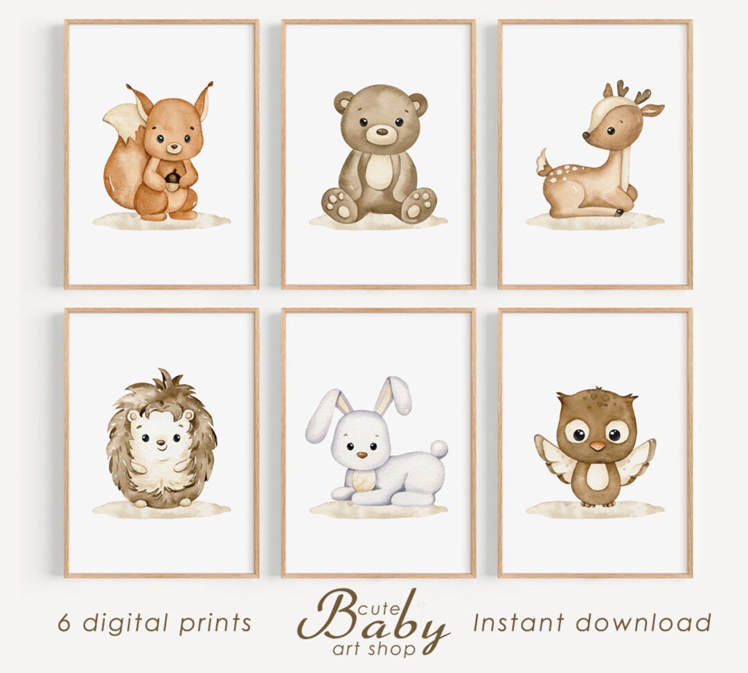 Woodland Animals Prints, Forest Animals Poster, Bear, Squirrel, Deer ...