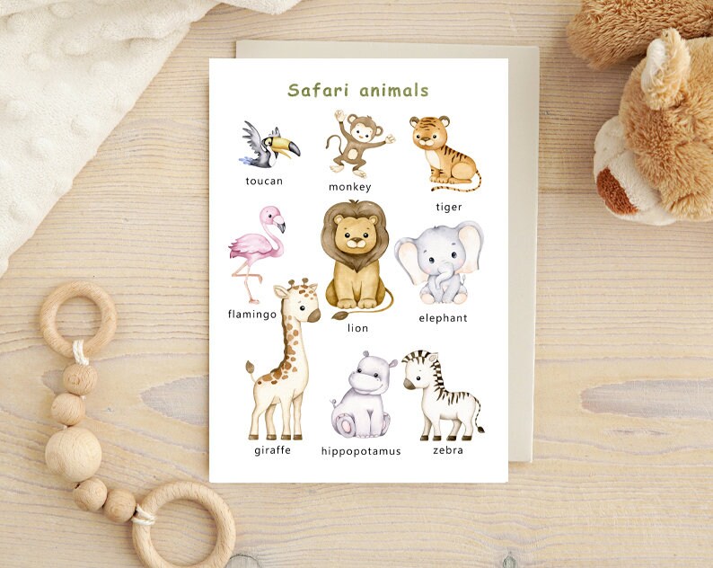 Safari Animals Print, Educational Print, Jungle Animals Poster, Nursery ...