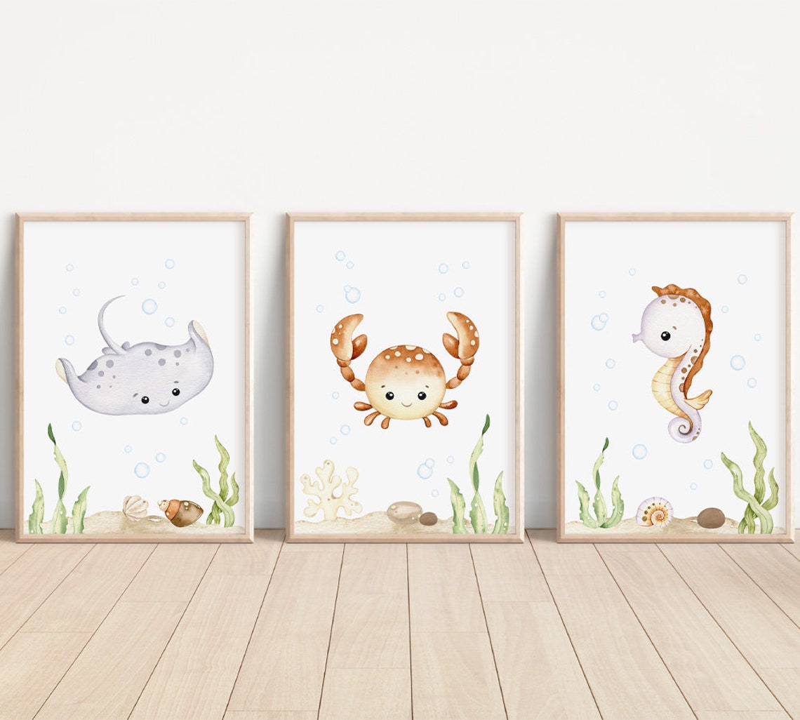 Under the Sea Print, Cute Ocean Animals, Nautical Undersea Posters ...