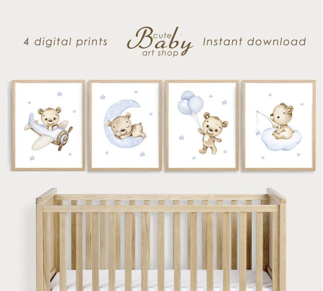 Teddy Bear Print Baby Boy Prints Nursery Decor Cute Bear - Etsy