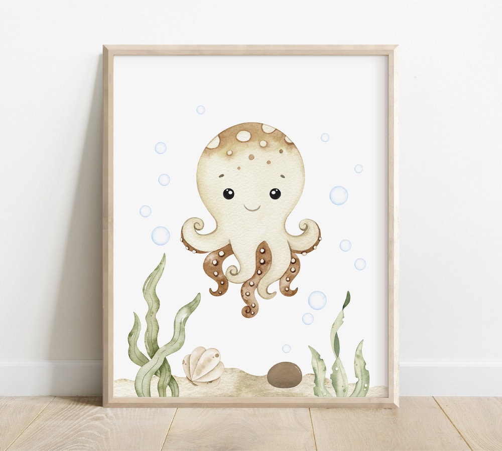 Neutral Under the Sea Prints, Cute Ocean Animals, Nautical Undersea ...