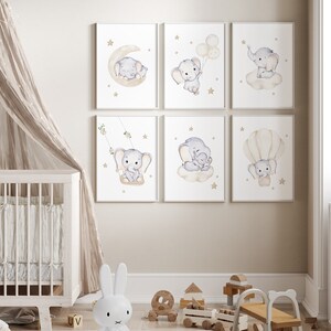 Elephant Nursery Print, Neutral Kids Decor, Cute Elephants Poster ...