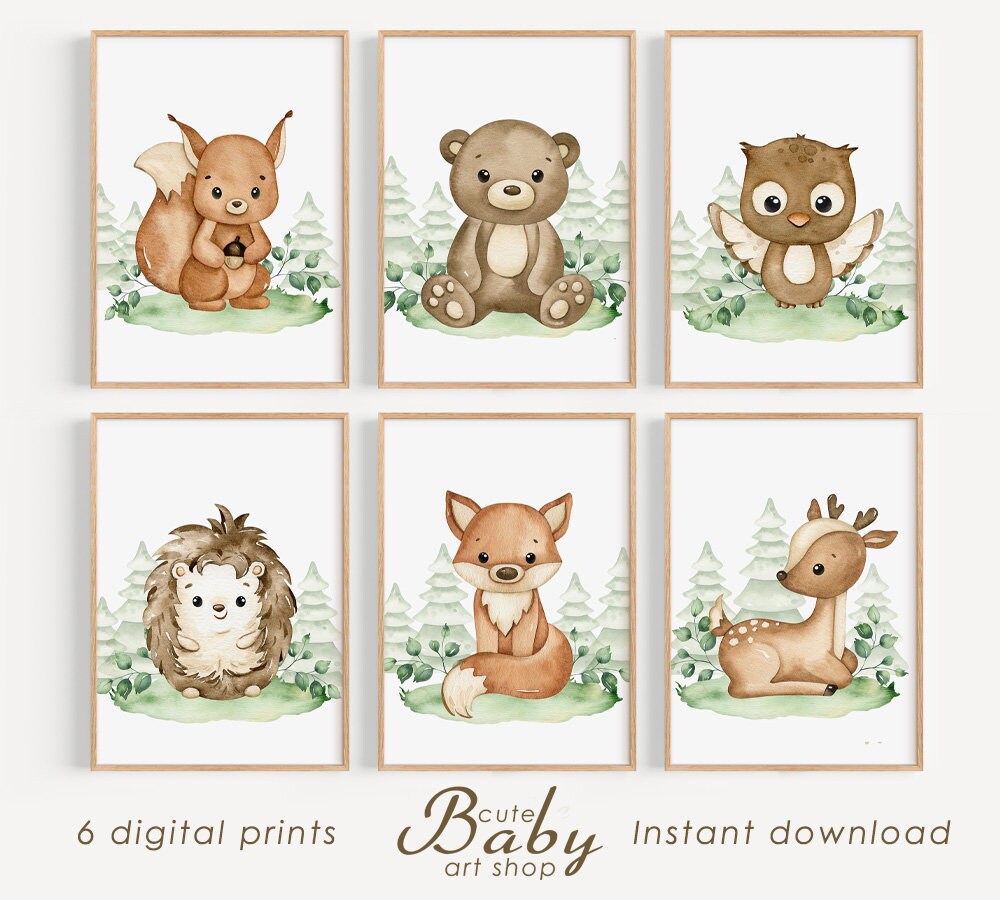 Woodland Animals Prints, Forest Animals Poster, Neutral Nursery Decor ...