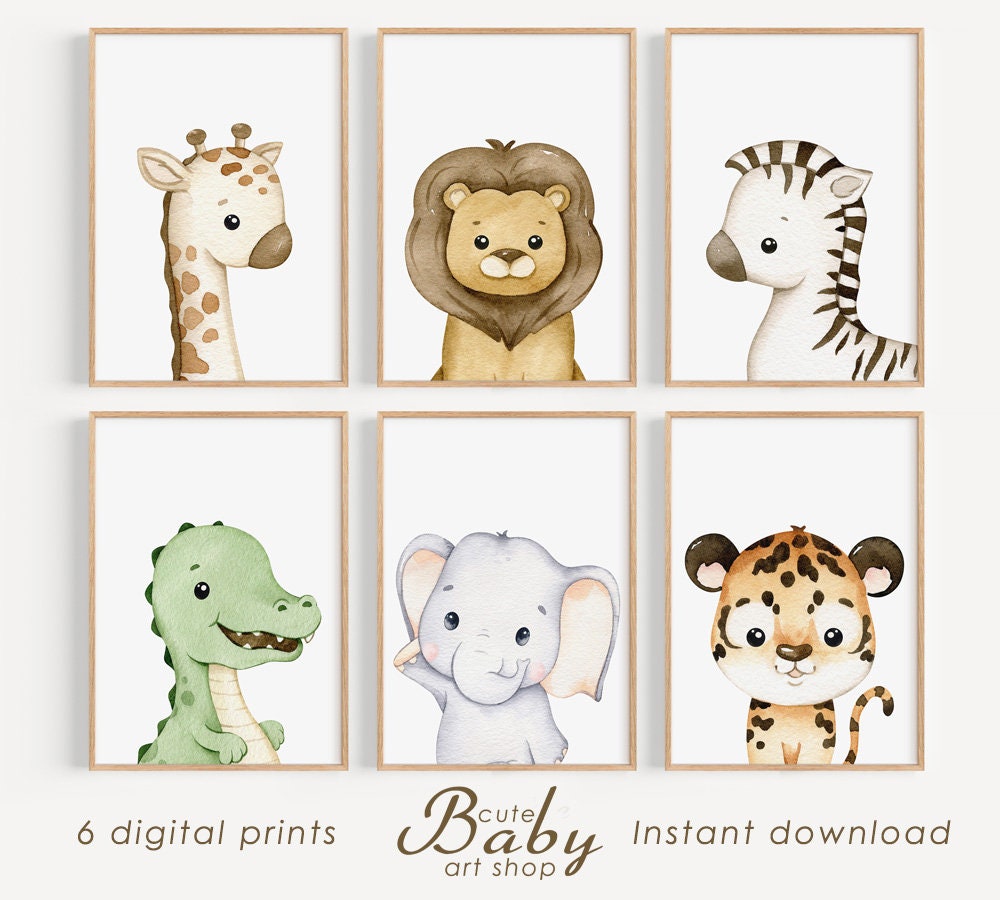 Safari Animals Prints Nursery Jungle Wall Art Printable - Etsy
