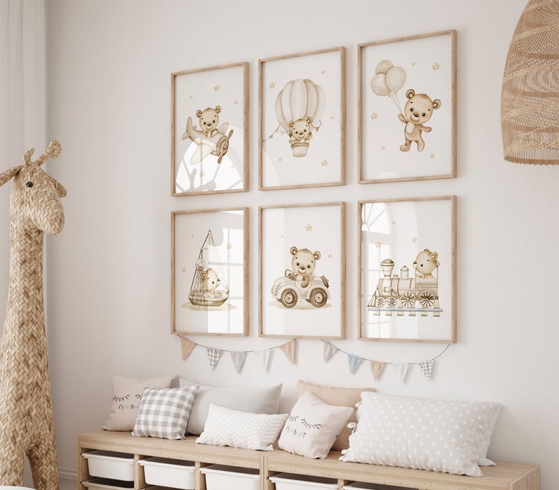 Neutral Teddy Bear Print, Neutral Bear Pilot, Nursery Decor, Cute Car ...