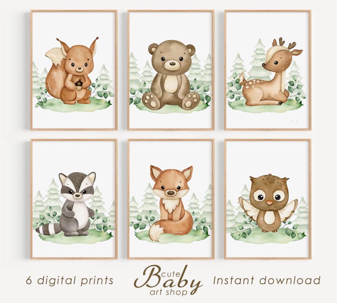 Woodland Animals Prints, Forest Animals Poster, Neutral Nursery Decor ...