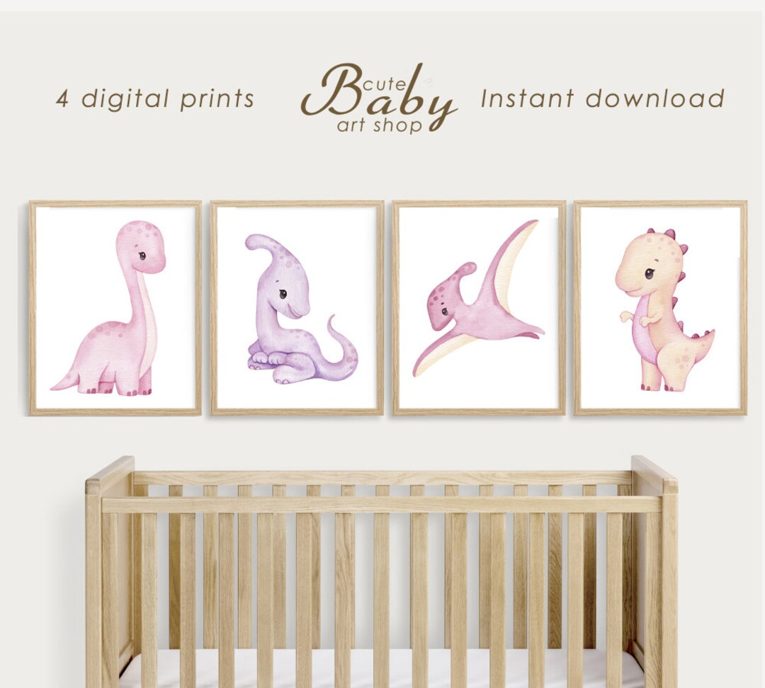 Dinosaurs Prints, Pink Dino Posters, Nursery Decor, Printable Wall Art ...