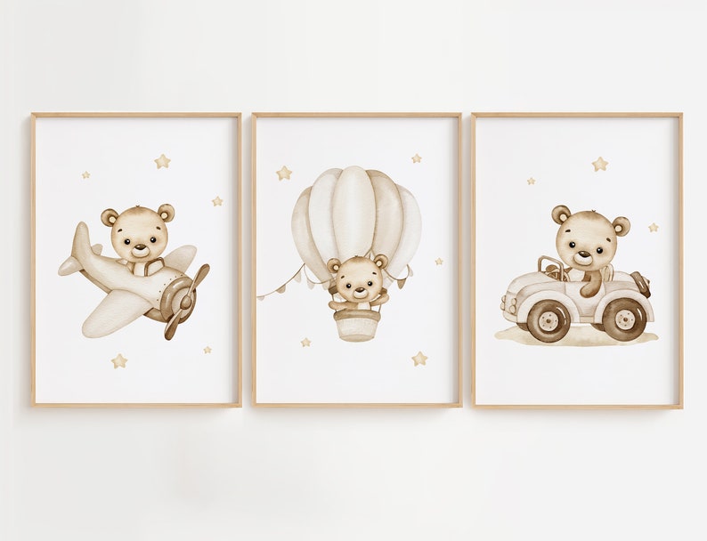 Teddy Bear Prints, Nursery Wall Art, Bear Pilot Poster, Baby Boy Print ...