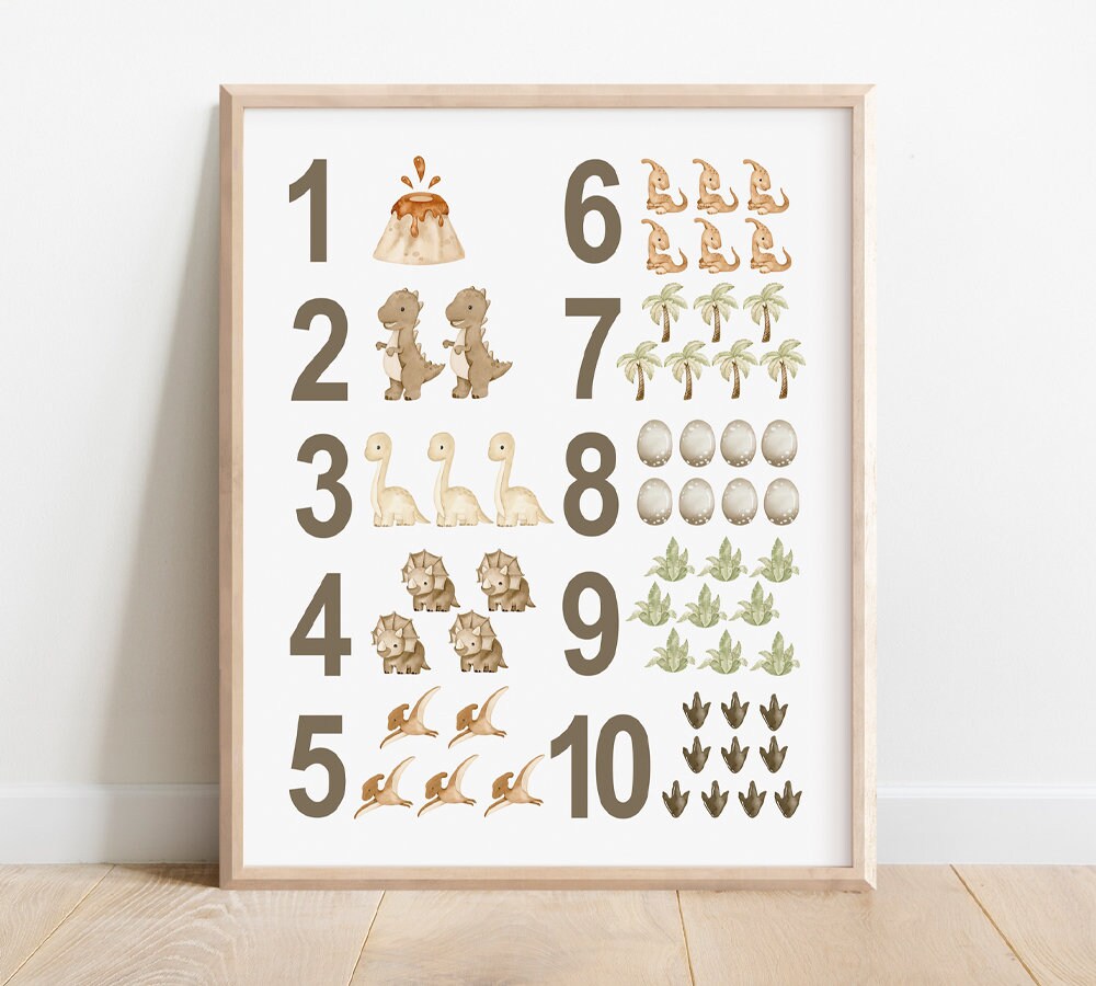 Educational Numbers Prints, Preschool Poster, Dino Numbers, Dinosaur ...