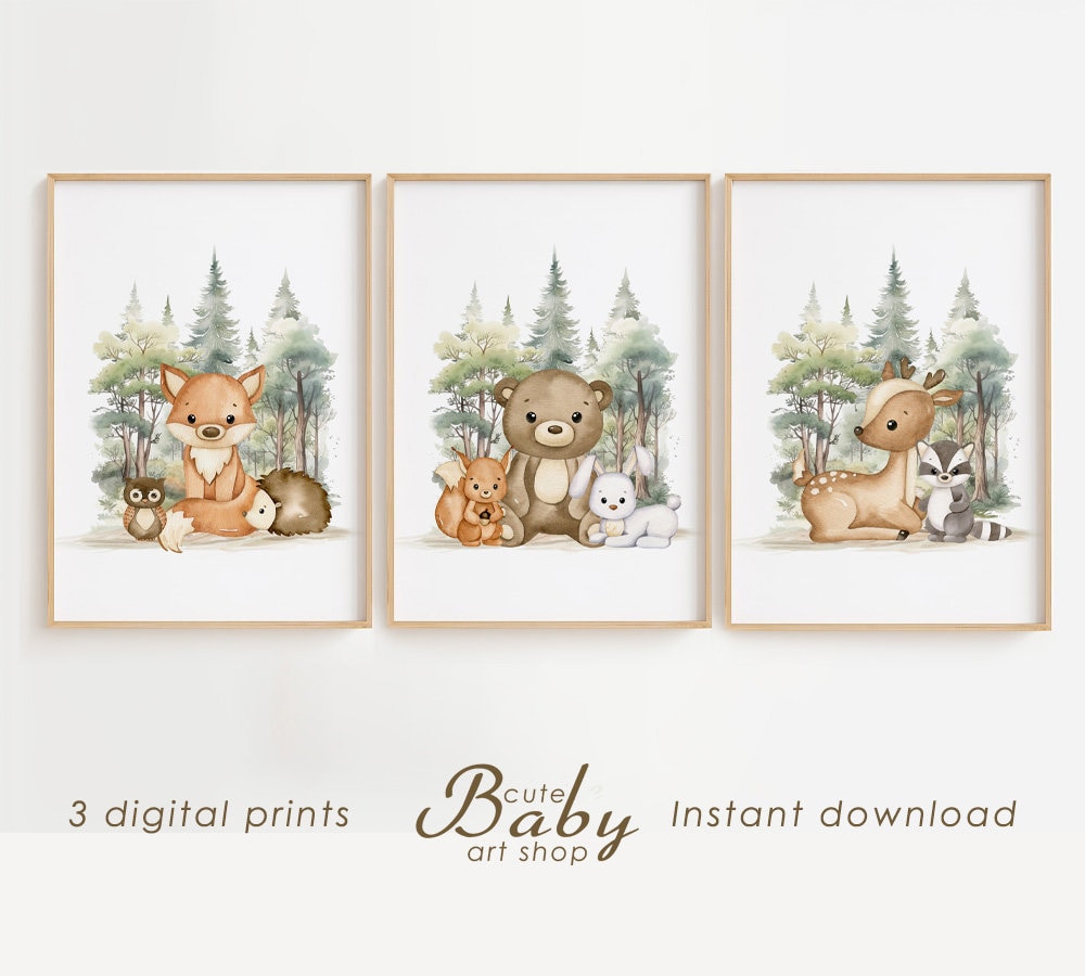 Woodland Nursery Prints, Forest Animal Prints, Baby Animas Wall Art ...