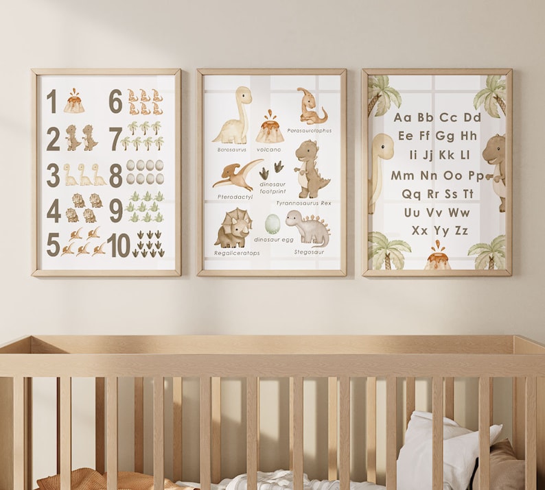 Educational Dinosaurs Prints, Preschool Poster, Dino Alphabet, Numbers ...