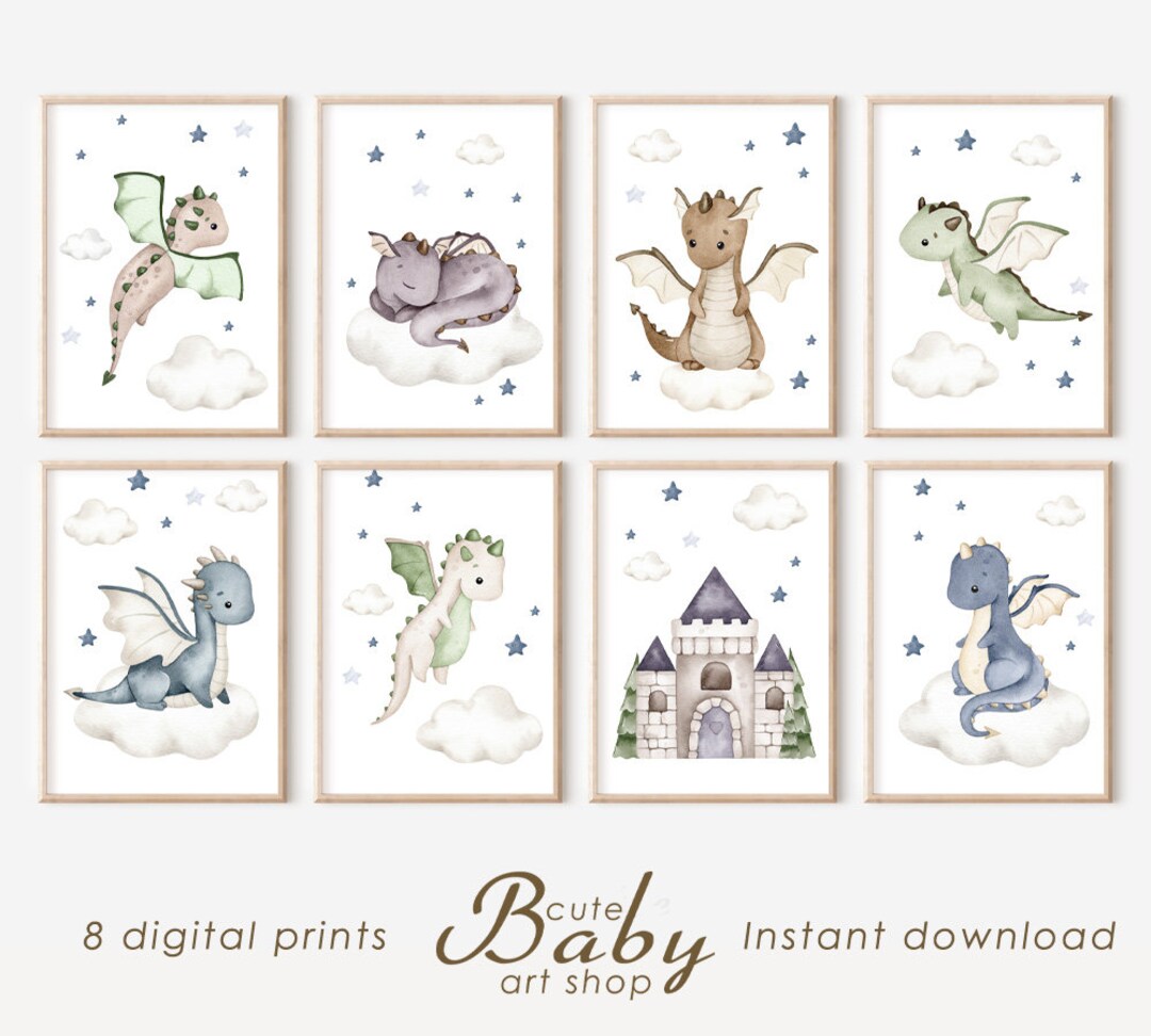 Cute Dragons Print, Boys Room Decor, Dragon Poster, Nursery Decor ...